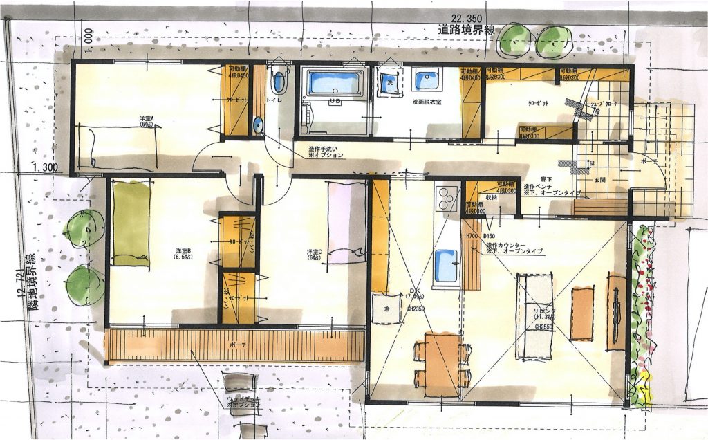 【注文住宅 間取りプラン】28坪 夫婦でゆったり暮らす3LDKの平屋の間取りの家 ｜ 栃木県宇都宮市の工務店 薄井工務店